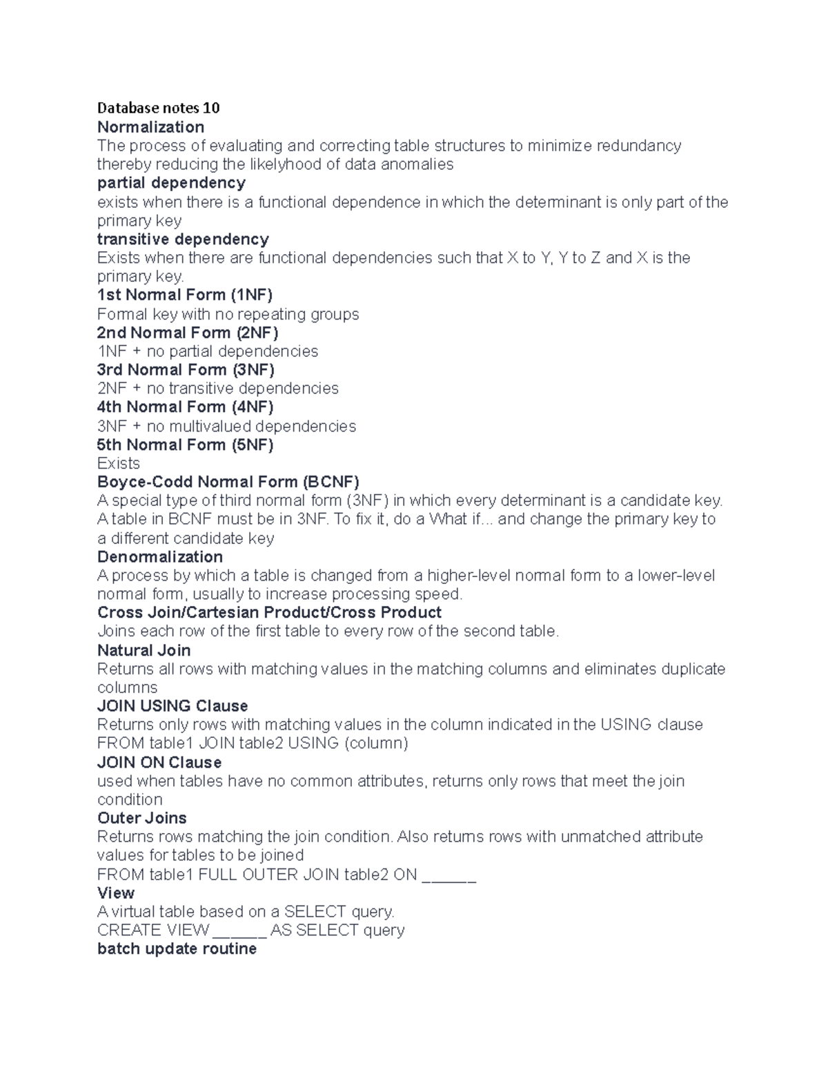 Database notes 7 - 1st Normal Form (1NF) Formal key with no repeating ...