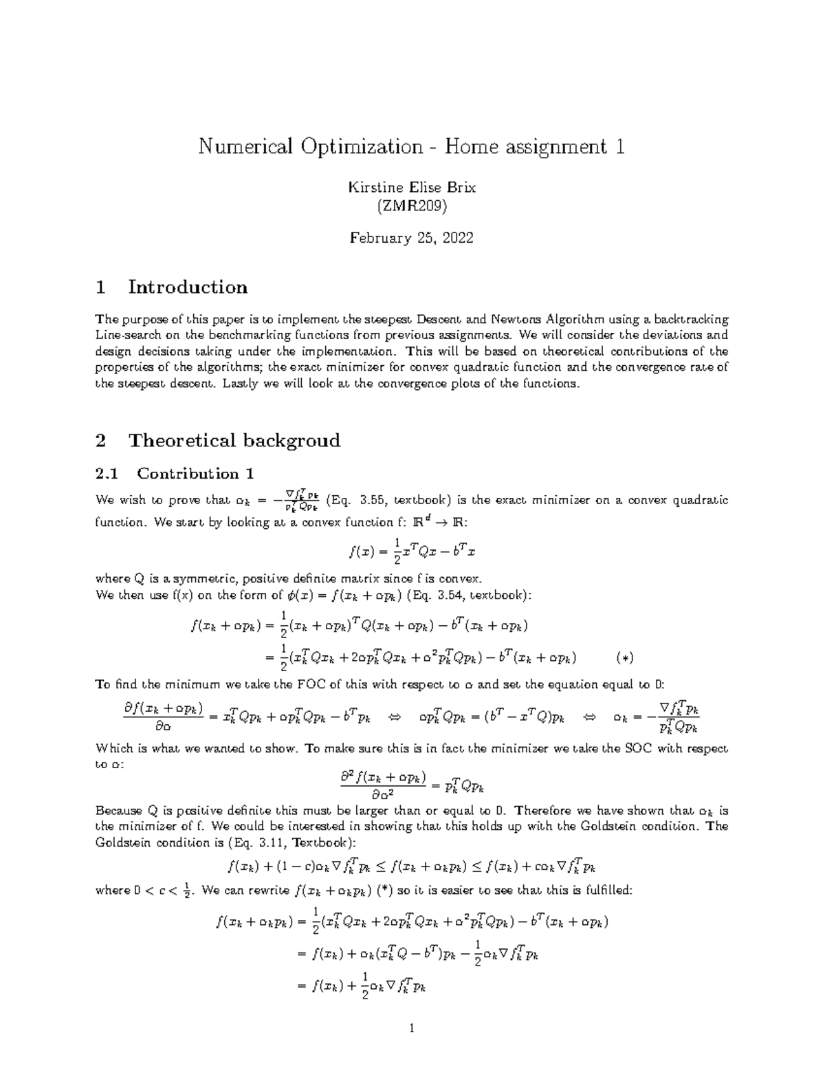 Assignment 3 Aflevering 3 Numerical Optimization Home Assignment 1 Kirstine Elise Brix