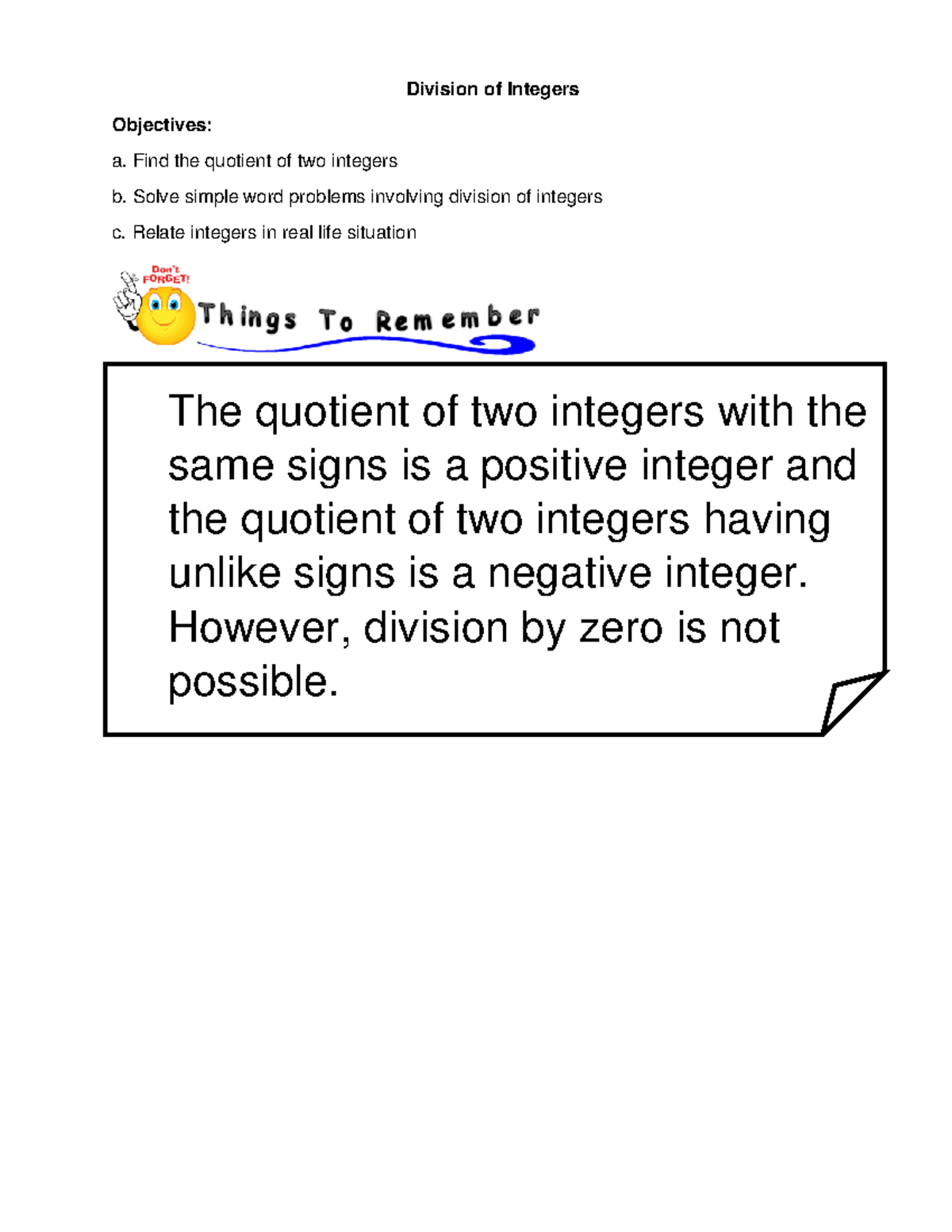 Q1-LAA-6 - Worksheet in Grade 7 Math Quarter 1 - Division of Integers ...