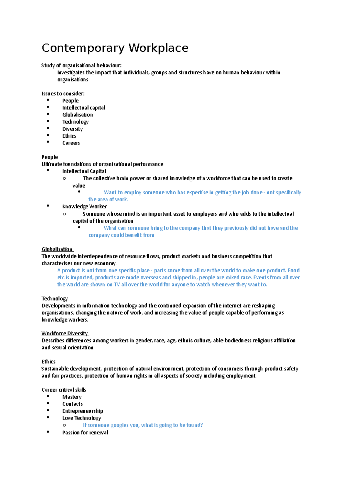 Contemporary Workplace - Contemporary Workplace Study of organisational ...