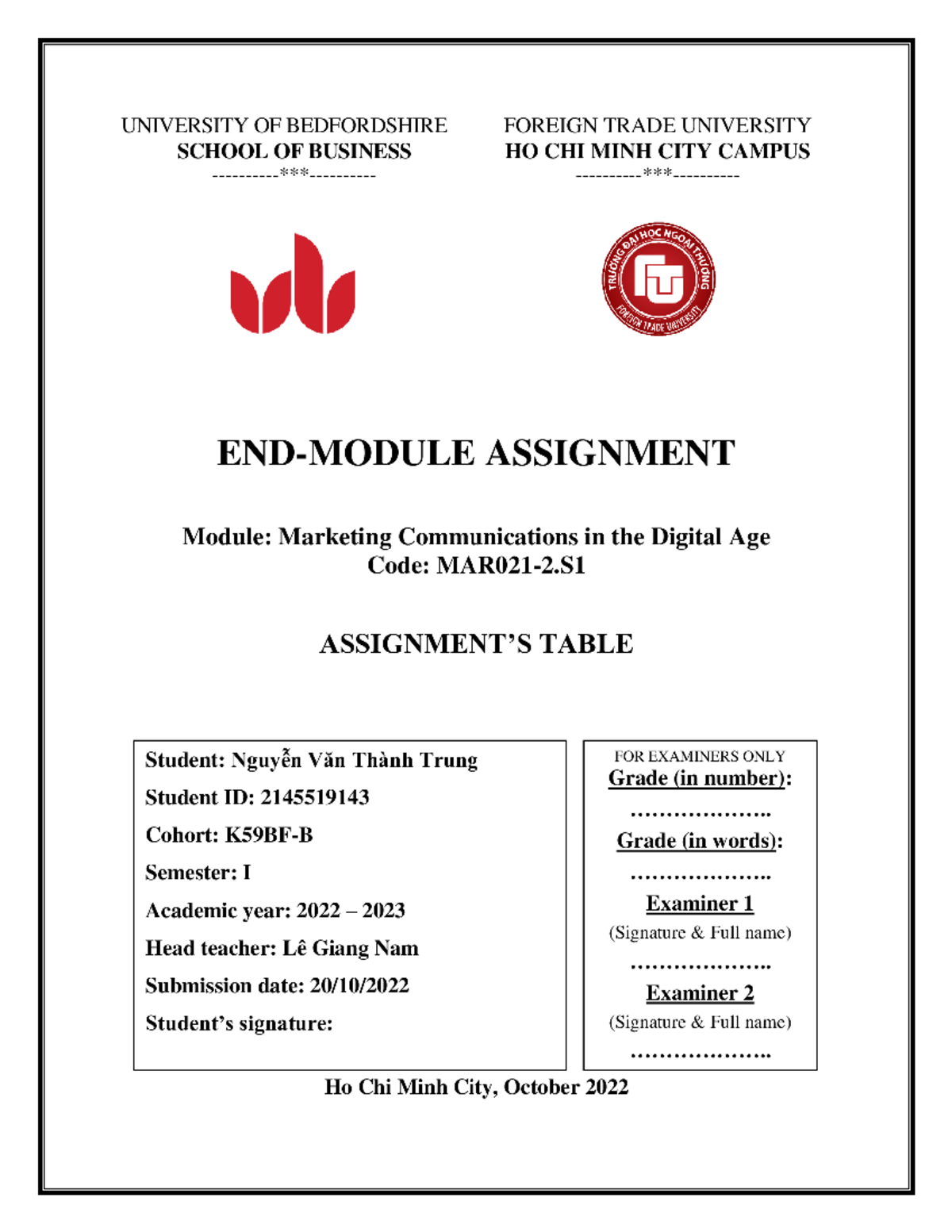 Nguyễn Văn Thành Trung 2145519143 Marketing Comunication in Digital Age - Table of Contents ...