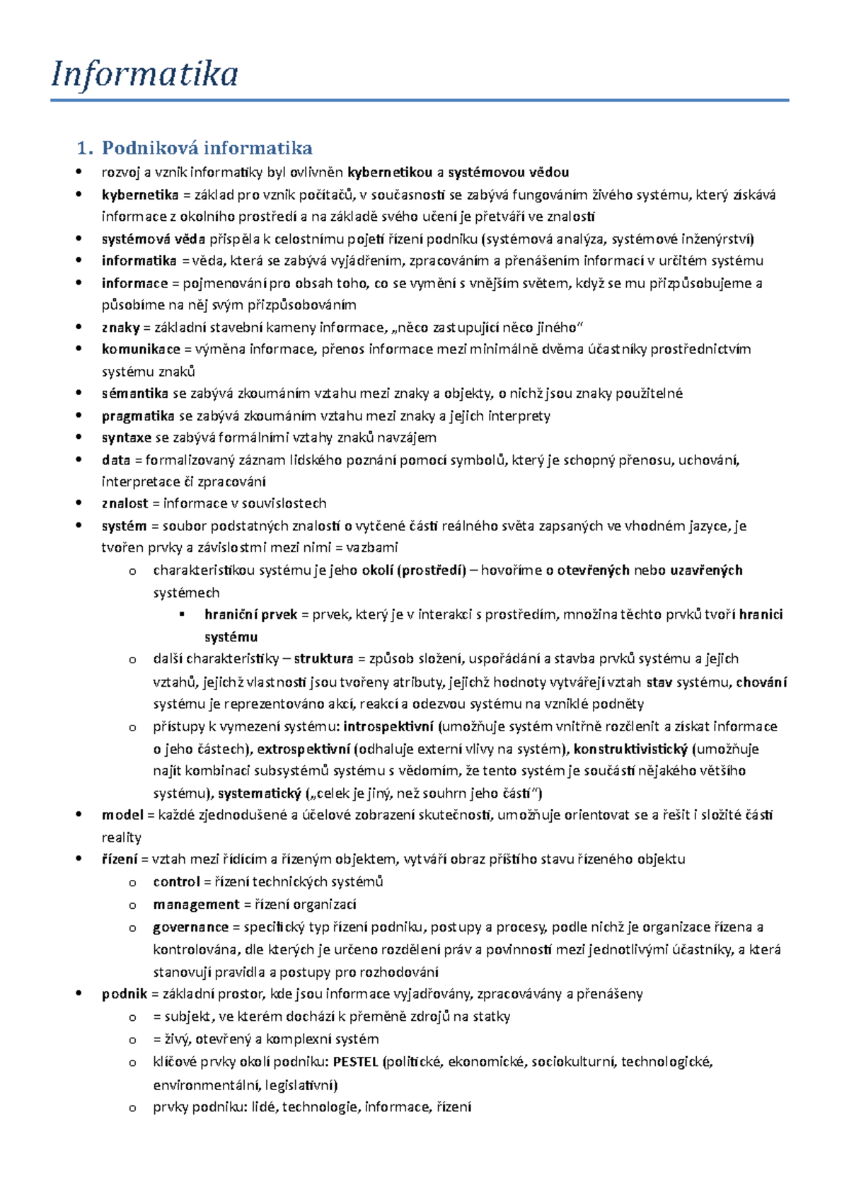 Informatika - Summary Informatics - Informatika 1. informatika rozvoj a ...