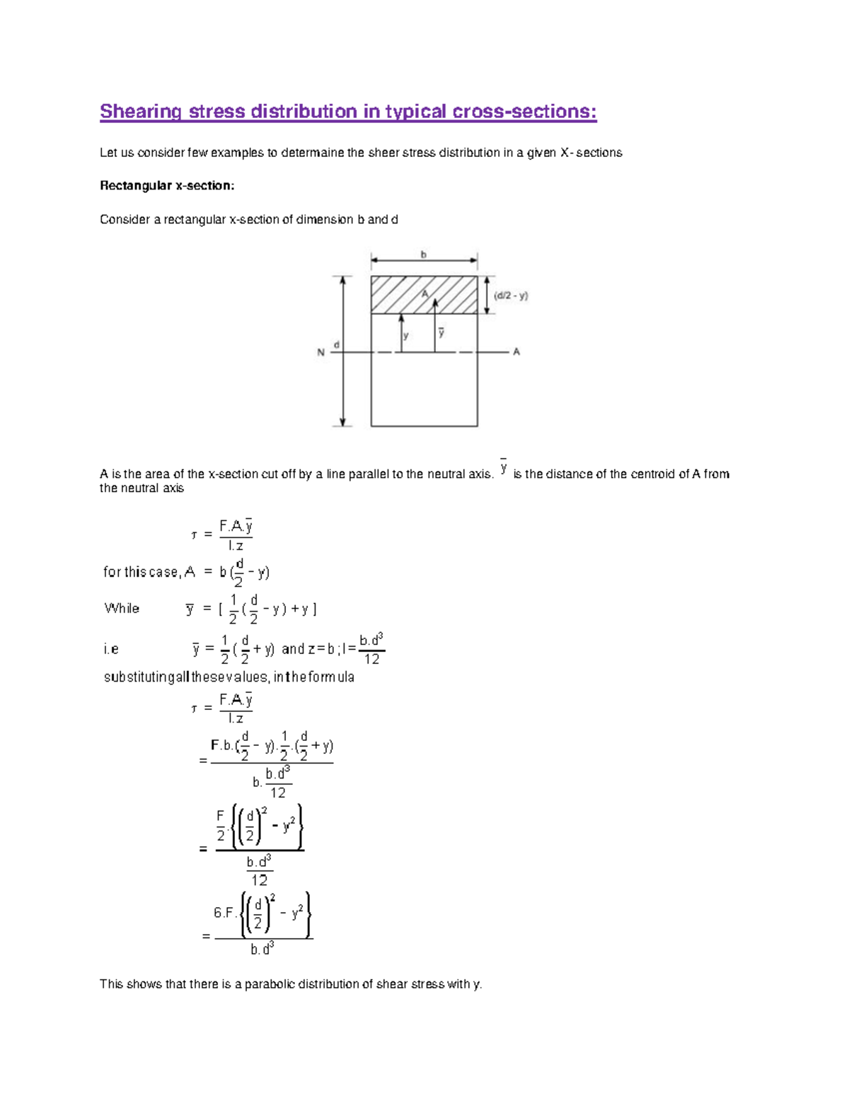 Shear Stress Distbn - Shearing stress distribution in typical cross ...