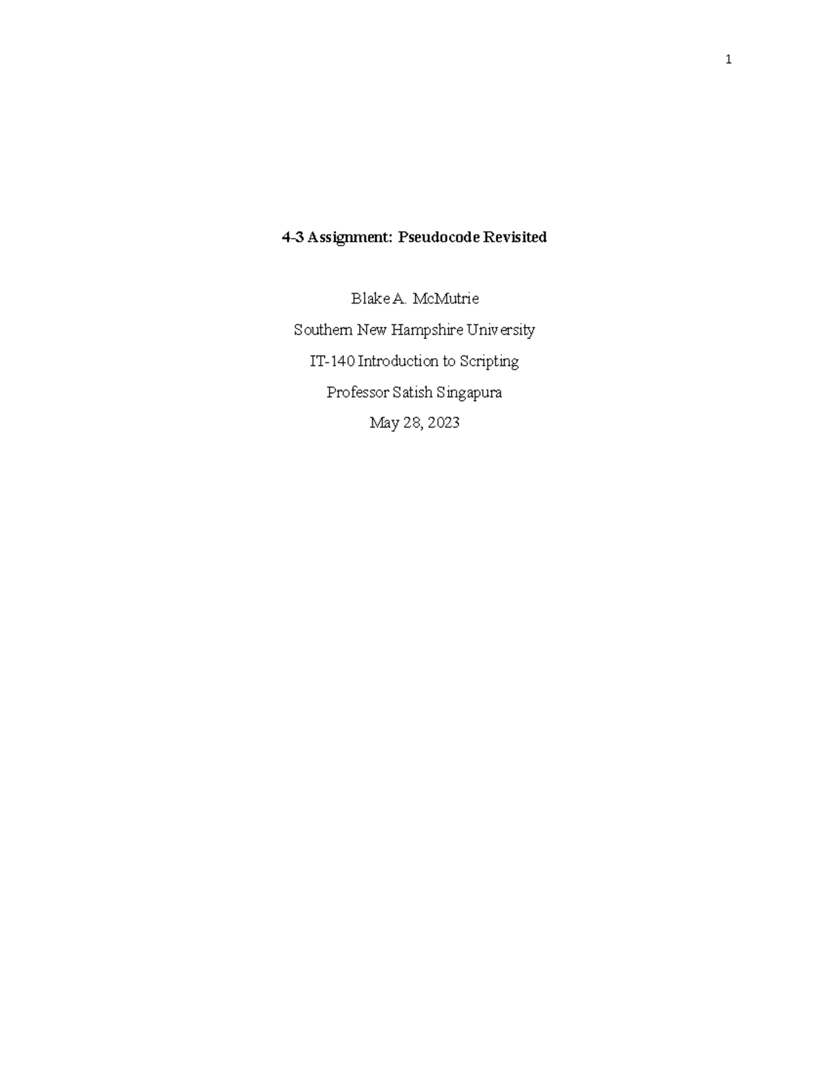 4 3 Assignment Hope It Helps 1 4 3 Assignment Pseudocode Revisited Blake A Mcmutrie
