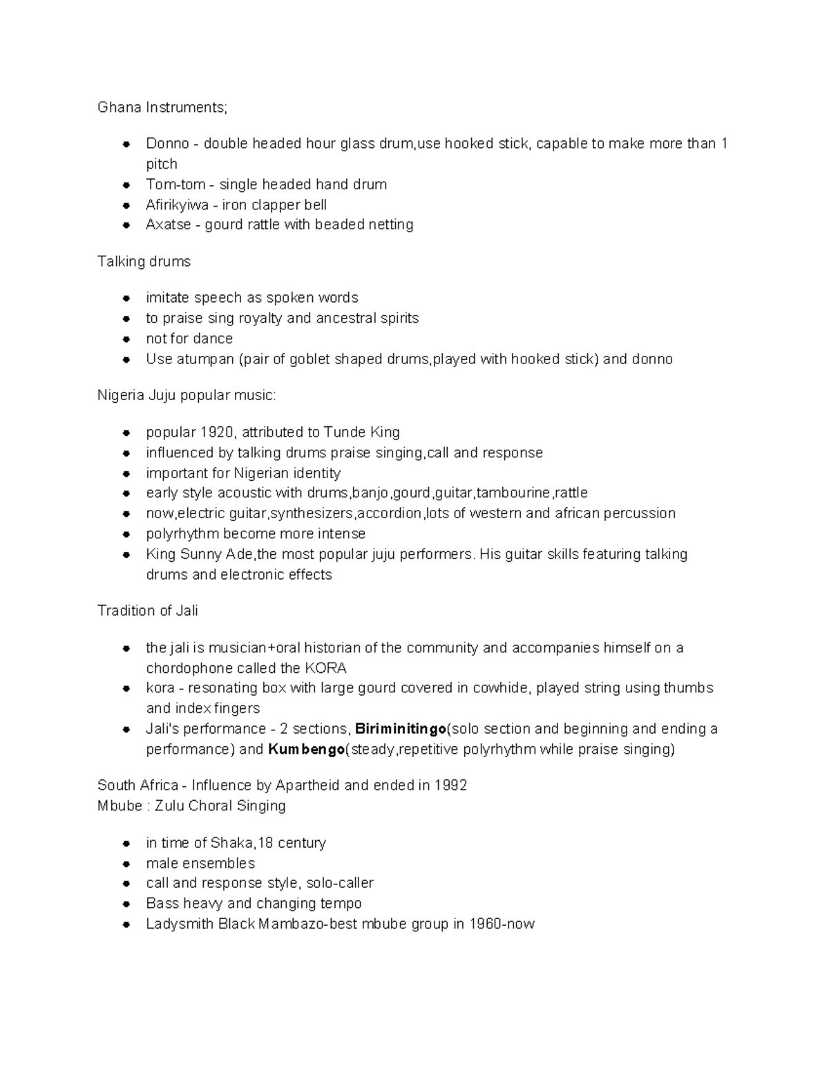 African Exam - Summary Music History I - Ghana Donno double headed hour ...