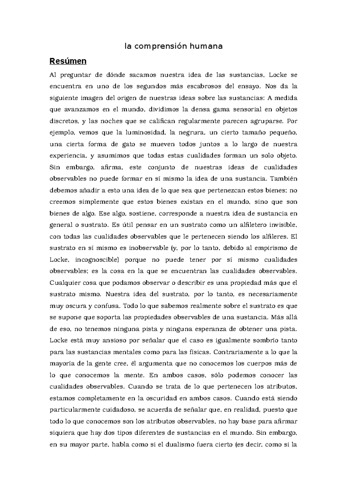 La comprensión humana - Nota: 20 - la comprensión humana Resúmen Al ...