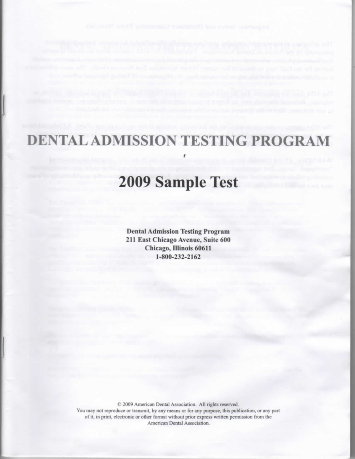 2009 DAT Exam - 2009 DAT Exam, the only ever released DAT - DAT1 - Studocu