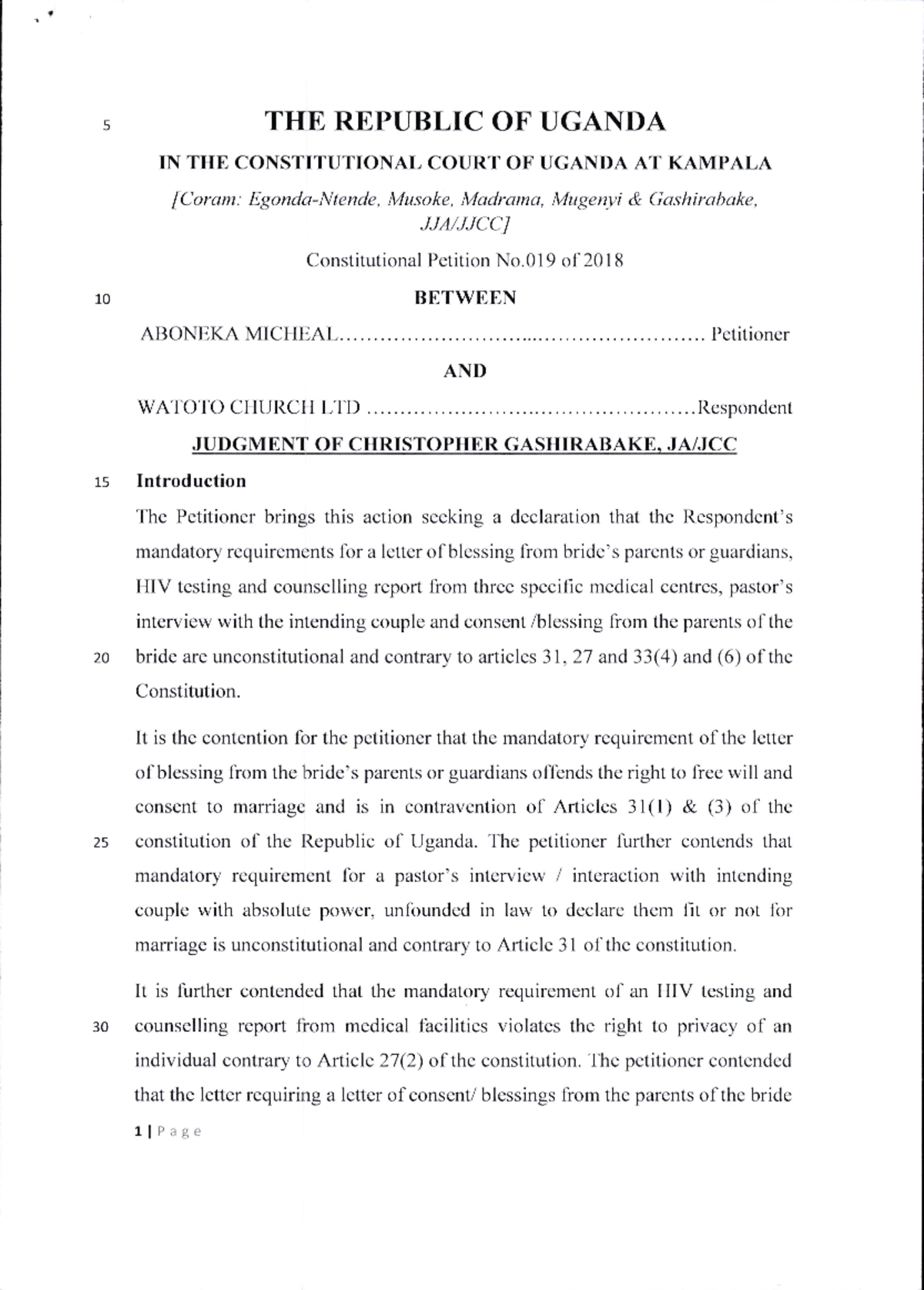 Aboneka Michal - case study - a 5 THE, REPUBLIC OF UGANDA IN THE ...