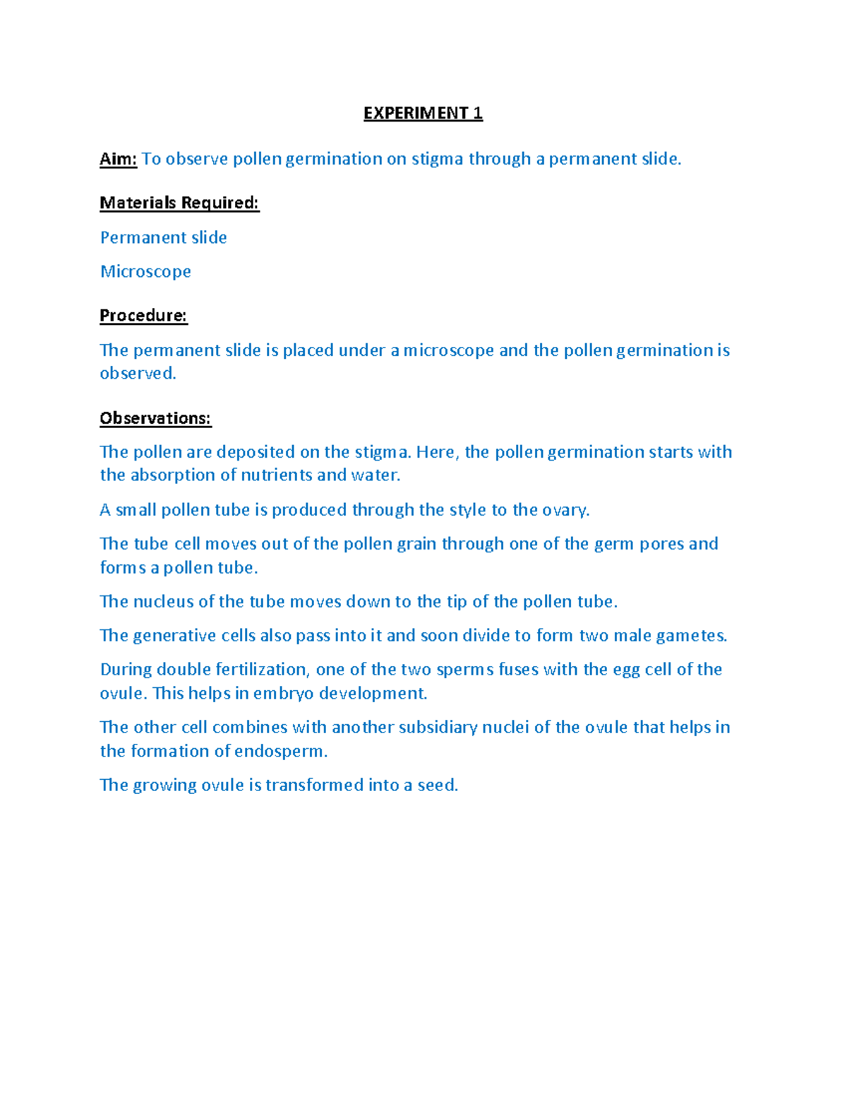 BIO EXPT-1 - biology experiment 1 for class 12 - EXPERIMENT 1 Aim: To ...