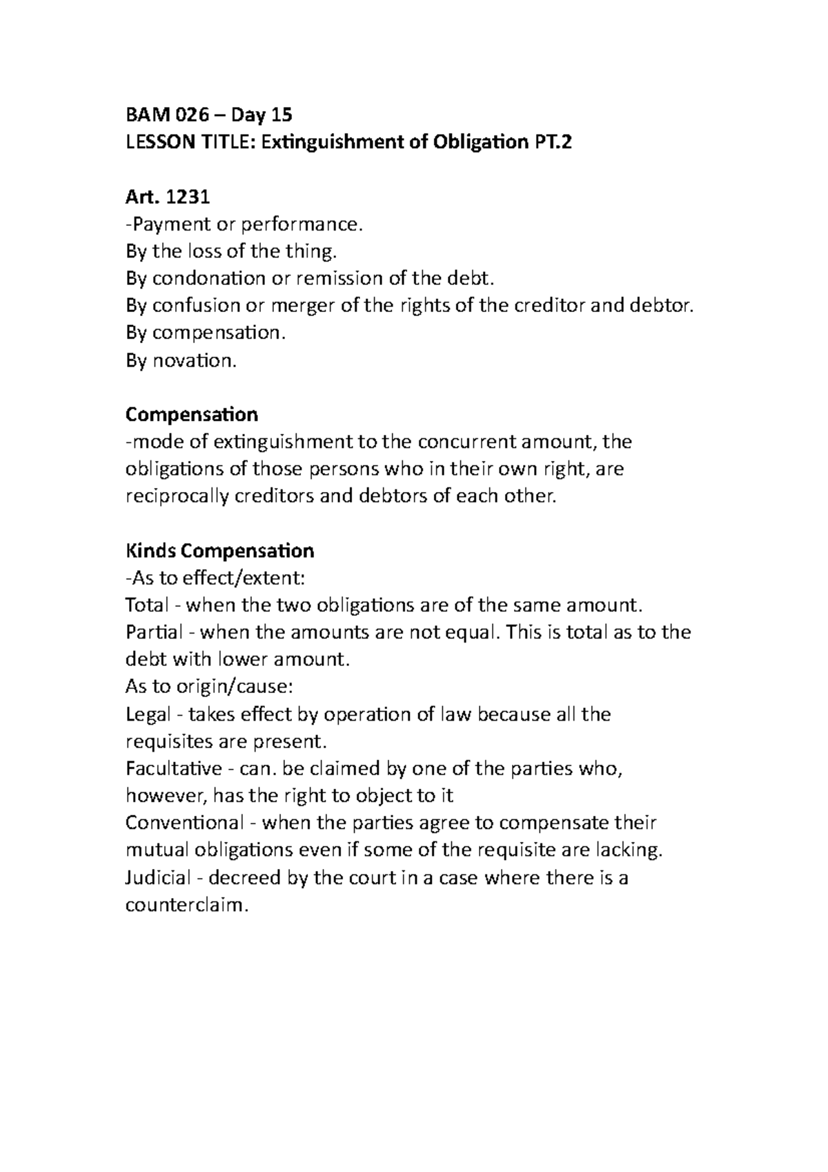 BAM 026 – Day 15 - BAM 026 – Day 15 - BAM 026 – Day 15 LESSON TITLE: Extinguishment of ...