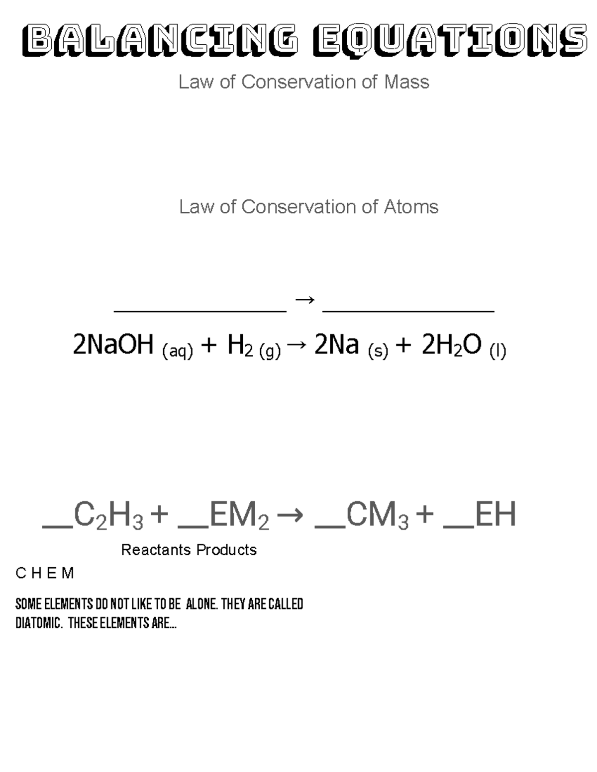 Balancing Equations Doodle - Balancing Equations Law of Conservation of ...