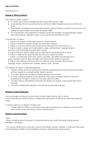 Module 1 -3 - Notes - GED 107- ETHICS Notes Module 1- Module 1: What is ...