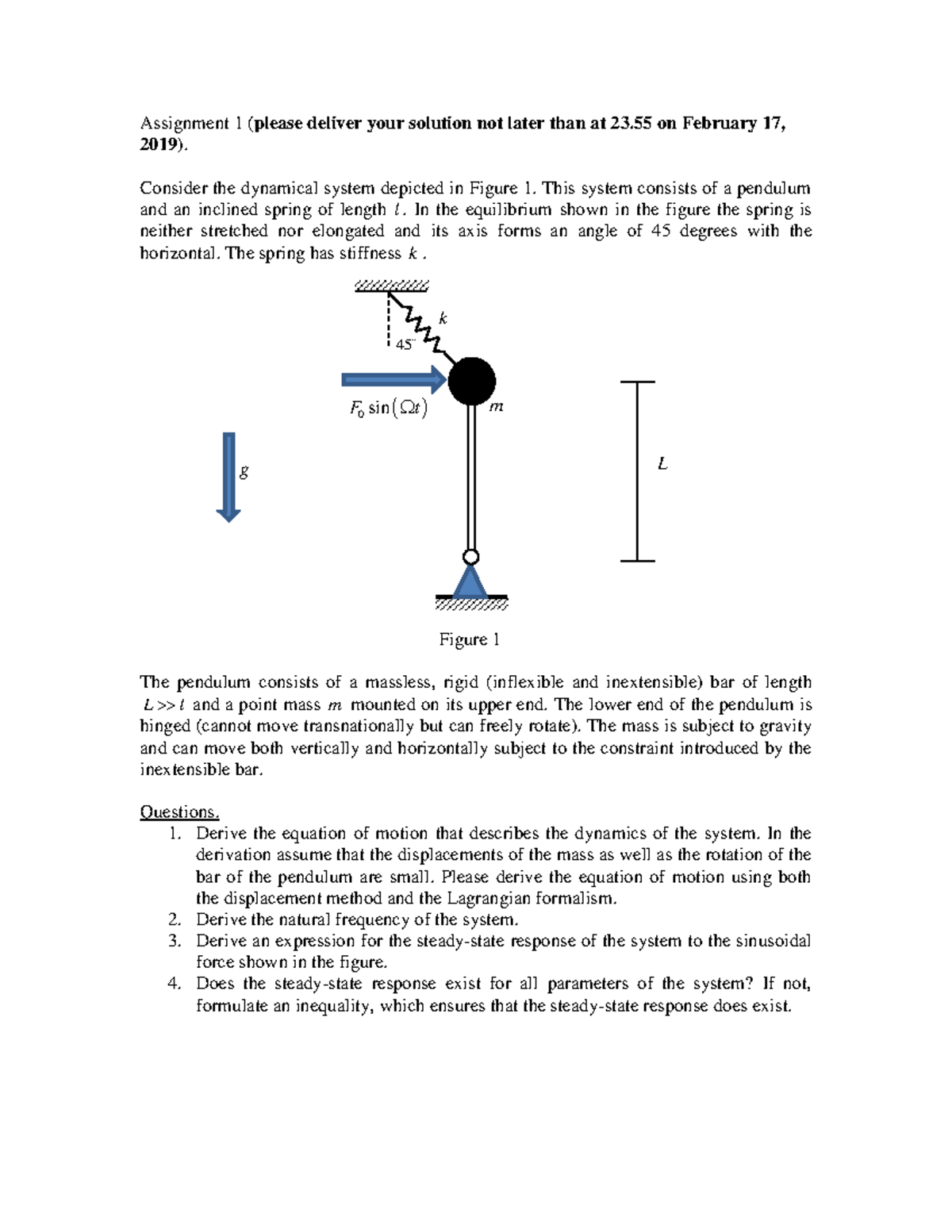 Assignment 1 Structural Dynamics - Assignment 1 (please deliver your ...