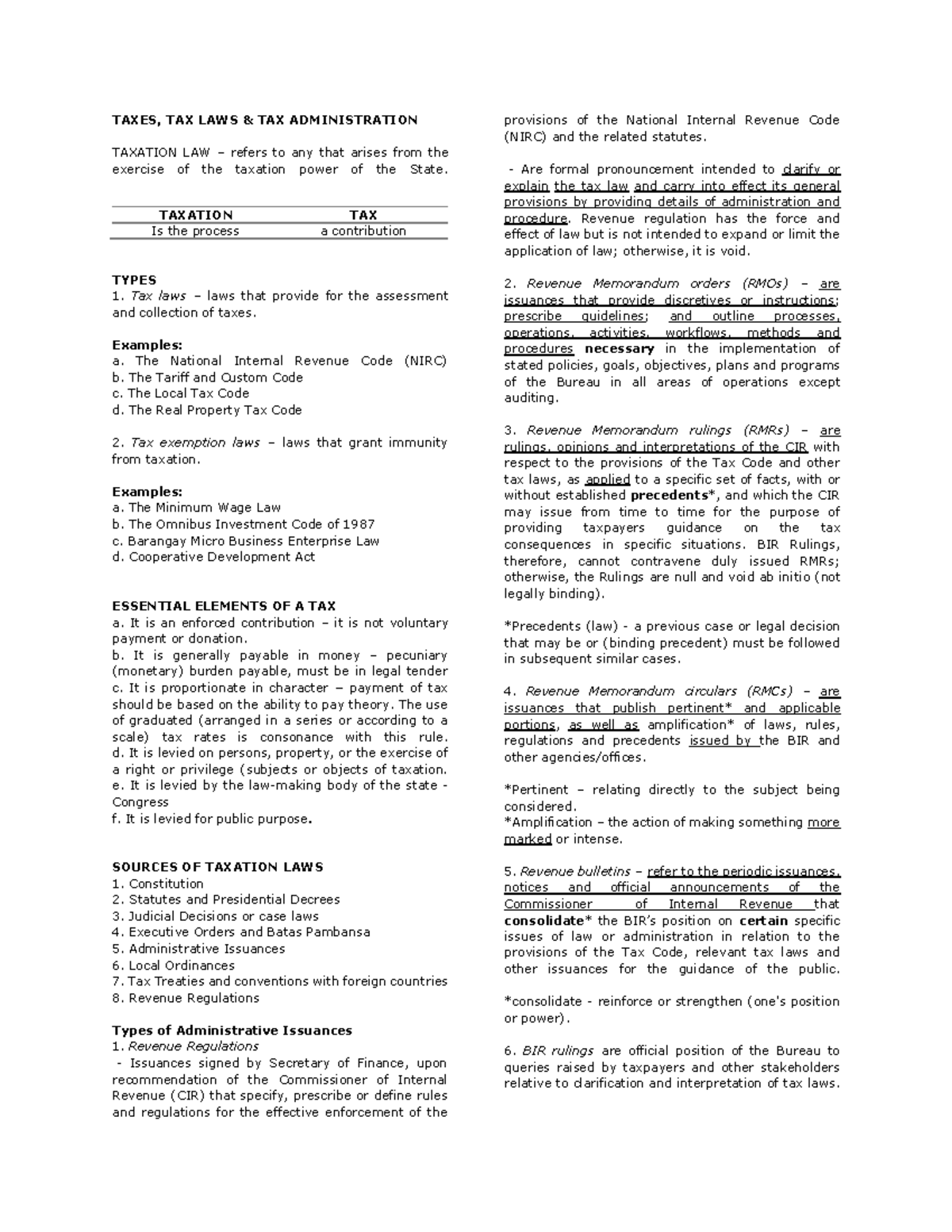 C2- Tax, Tax Laws and Tax Administration pdf - TAXES, TAX LAWS & TAX ...