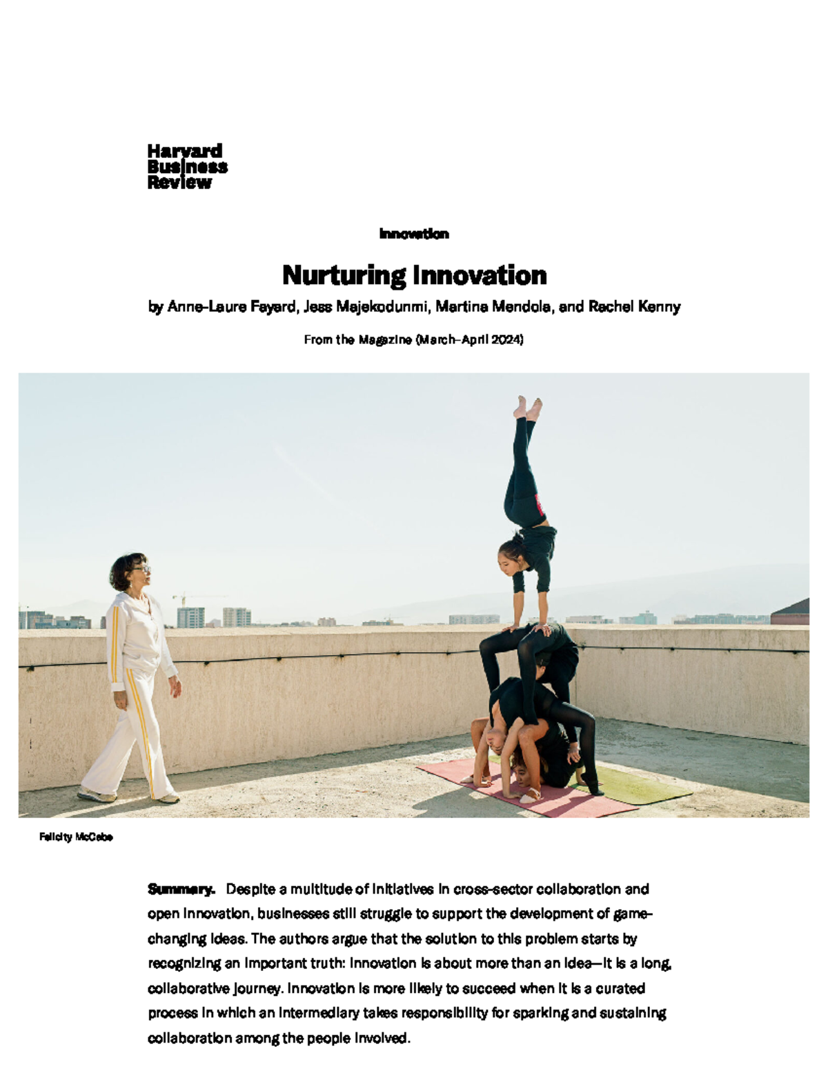 Nurturing Innovation - bài tập nhóm - Summary. Innovation Nurturing ...