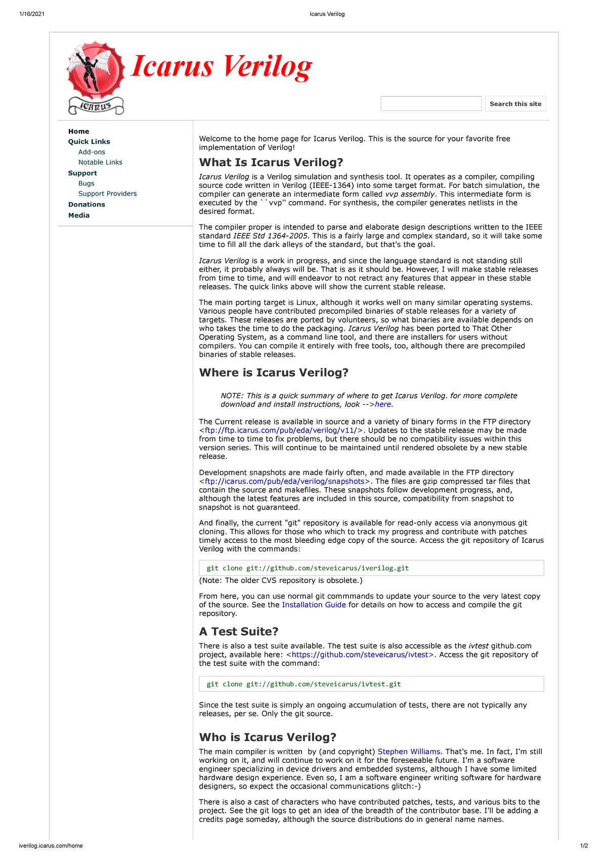 Icarus Verilog - its good - 1/16/2021 Icarus Verilog iverilog.icarus/home 1/ Home Quick Links ...
