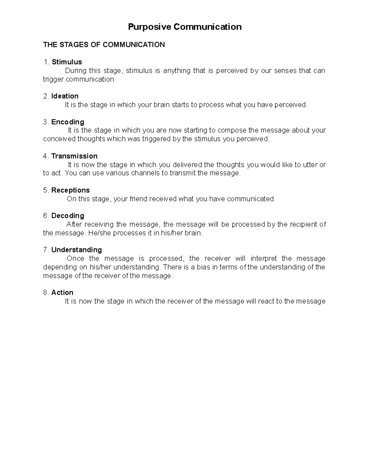 THE Stages OF Communication - Bachelor of Secondary Education - English ...