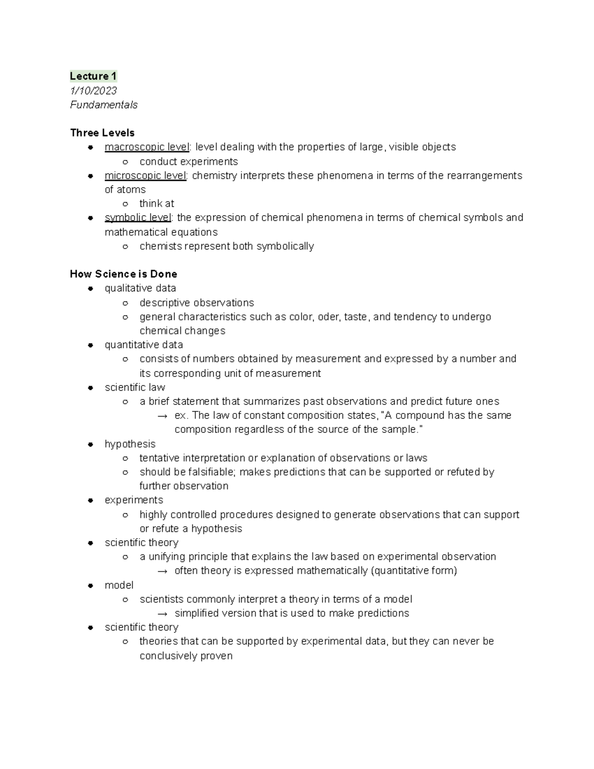 Chem 6A Notes - Lecture 1 1/10/ Fundamentals Three Levels macroscopic ...