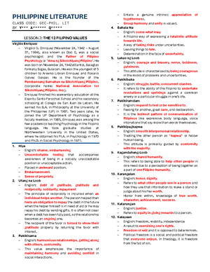PHIL Lit 4 - Notes - PHILIPPINE LITERATURE CLASS CODE: GEC-PHIL. LIT BY ...