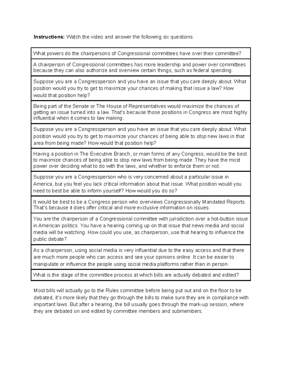 Committees Assignment - Instructions: Watch the video and answer the ...