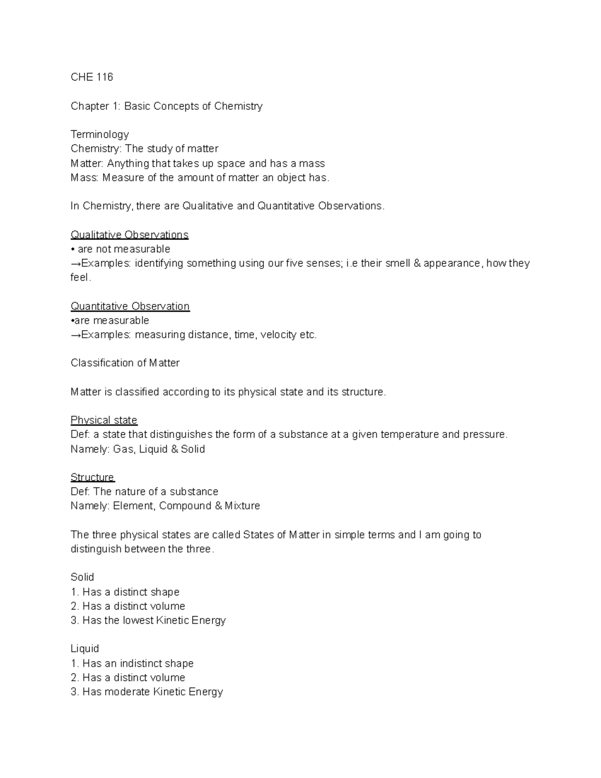 Chapter 1: The Basic Concepts of Chemistry - CHE 116 Chapter 1: Basic ...
