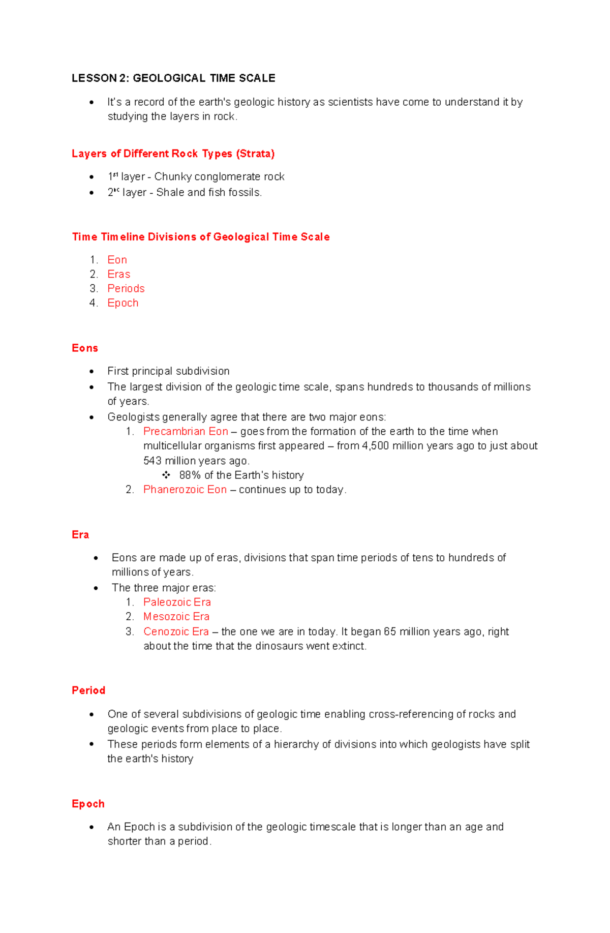 Geological Time Scale - LESSON 2: GEOLOGICAL TIME SCALE It’s a record ...