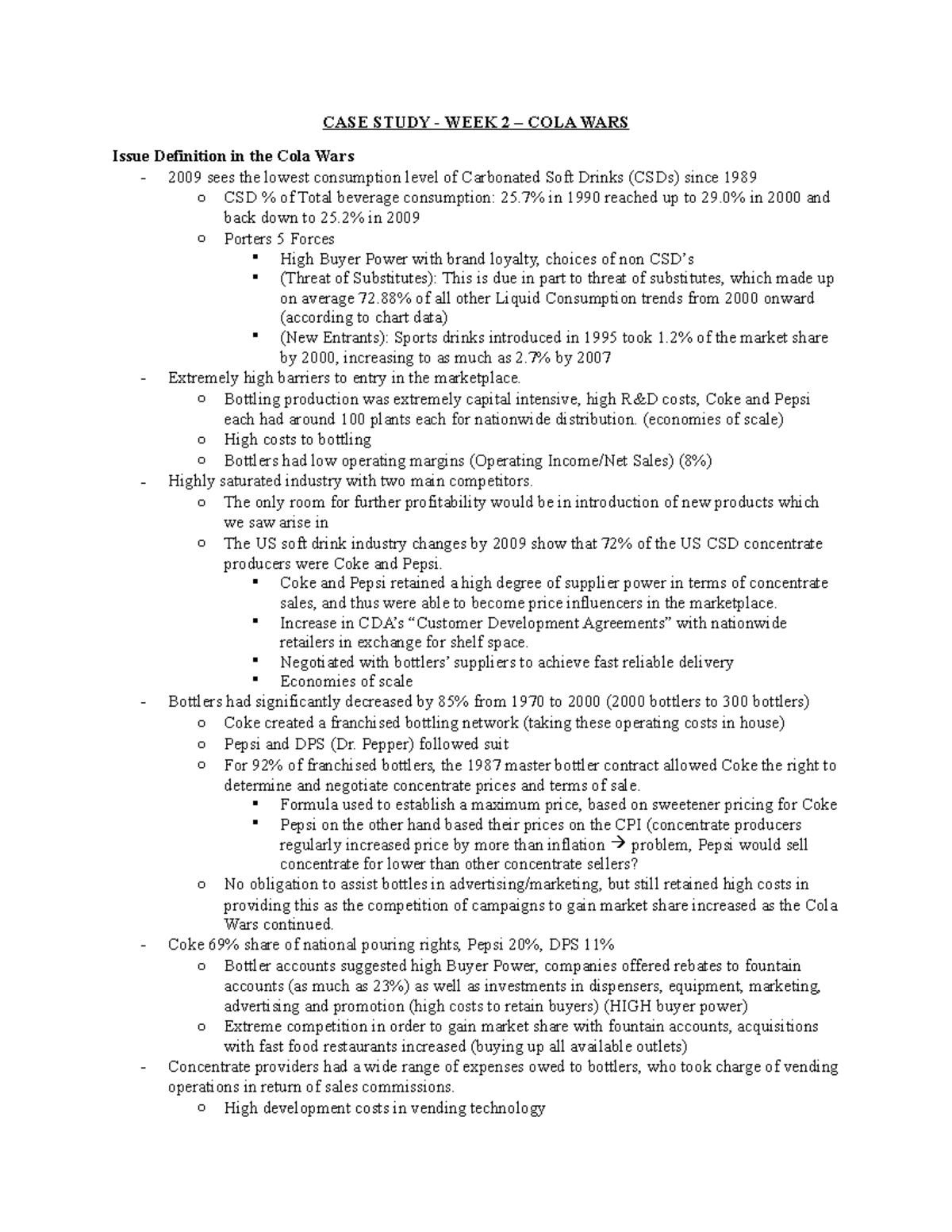 CASE Study - WEEK 2 - COLA WARS - CASE STUDY - WEEK 2 – COLA WARS Issue Definition in the Cola ...