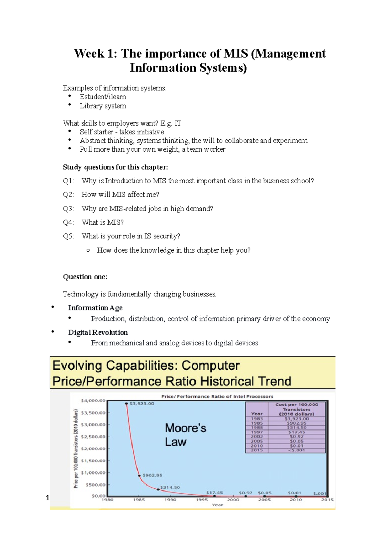 ISYS Final Notes - Week 1: The importance of MIS (Management ...