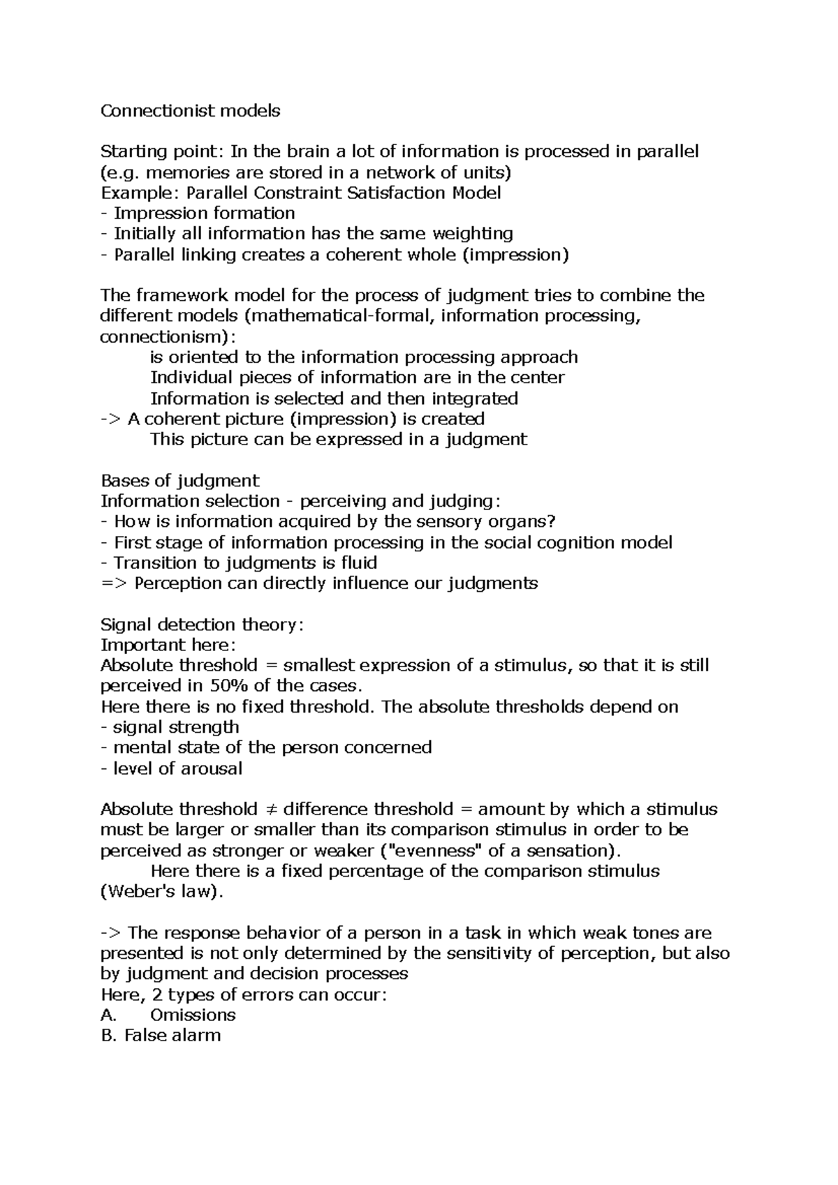 Connectionist Models Psycho Notes Connectionist Models Starting