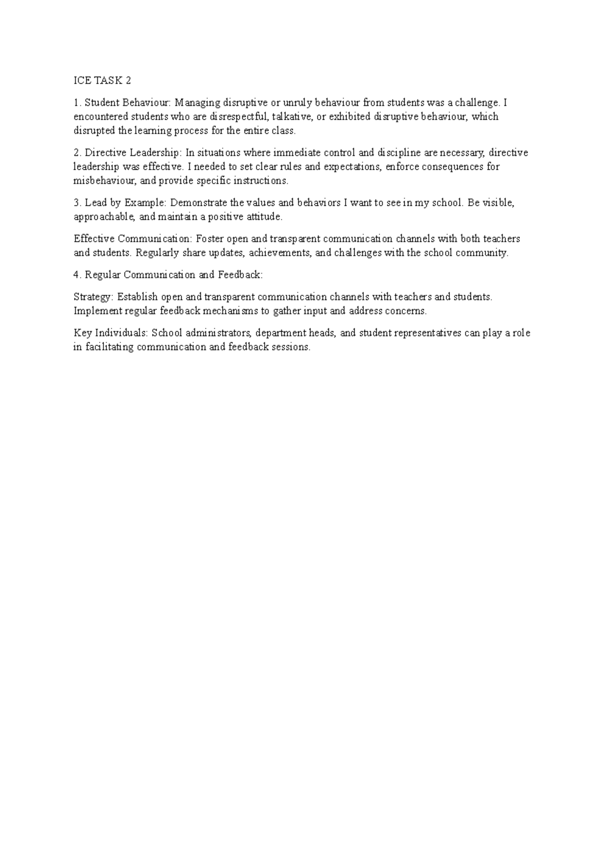 EDMA ICE 2 - EDMA ICE 2 - ICE TASK 2 Student Behaviour: Managing ...