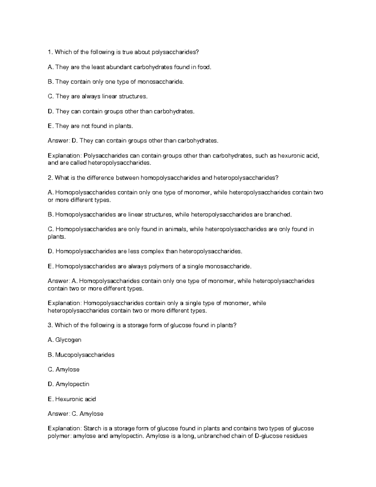 Polysacc and glycoconjugates + mcqs - Which of the following is true ...