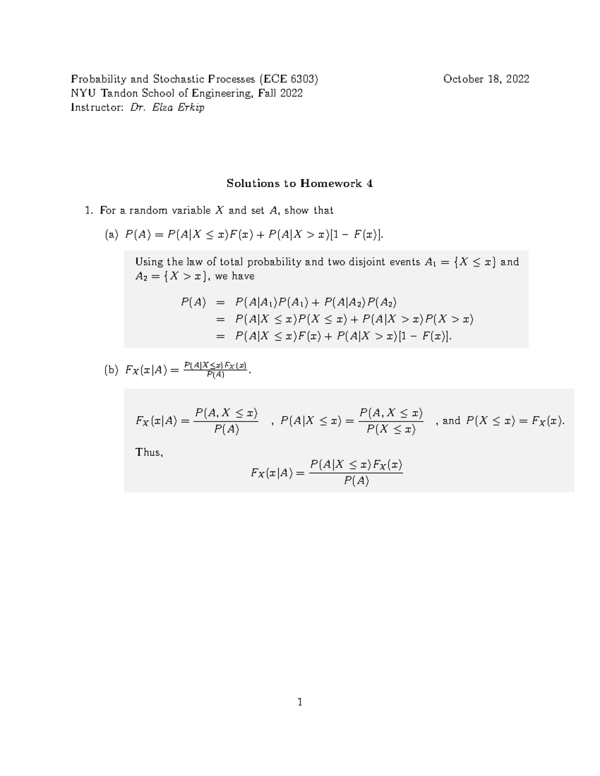 Hw4 Soln - With solutions - Probability and Stochastic Processes (ECE 6303) October 18, 2022 NYU ...