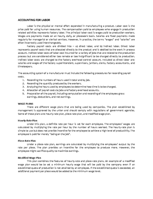 Accounting-FOR- Labor - ACCOUNTING FOR LABOR Labor is the physical or ...