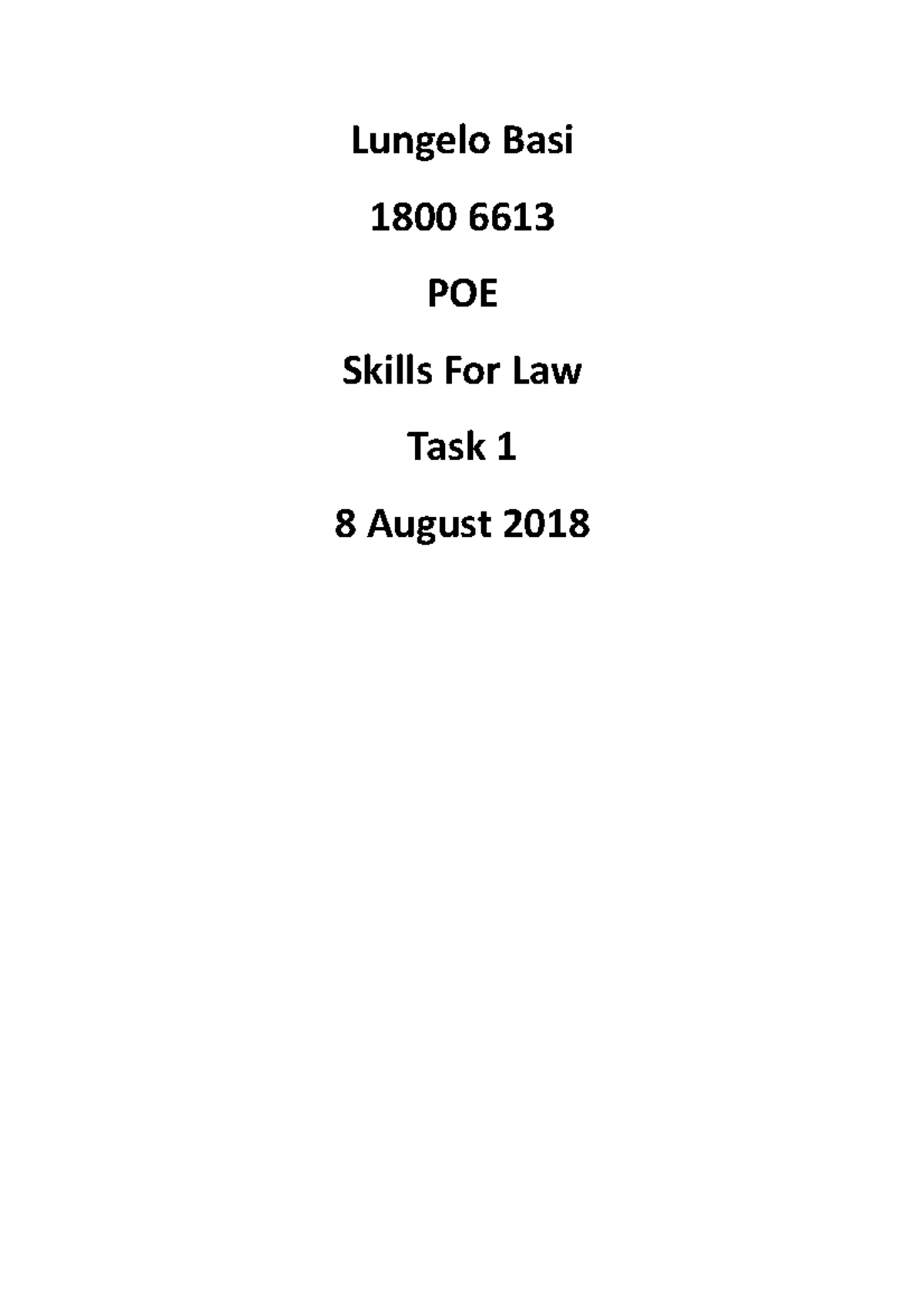 Skills For Law POE task 1 - Lungelo Basi 1800 6613 POE Skills For Law ...