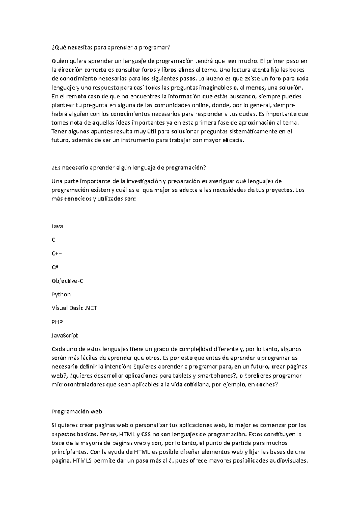 Qué necesitas para aprender a programar.docx - ¿Qué necesitas para aprender a programar? Quien ...