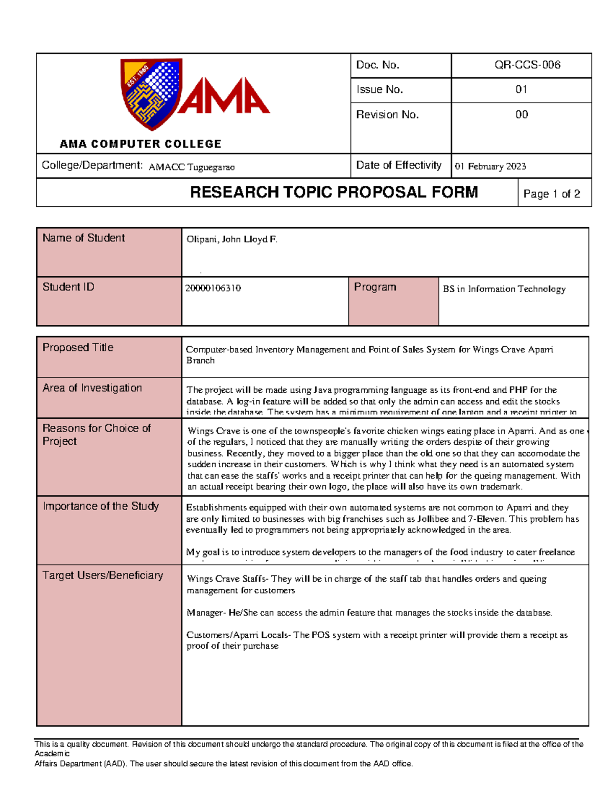 Ayaya - asdasd sda fdg dfg dfg - AMA COMPUTER COLLEGE SANTIAGO CITY Doc ...