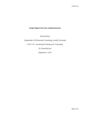 Benchmark Intake Report- assignment - Couc 521 - LU - Studocu