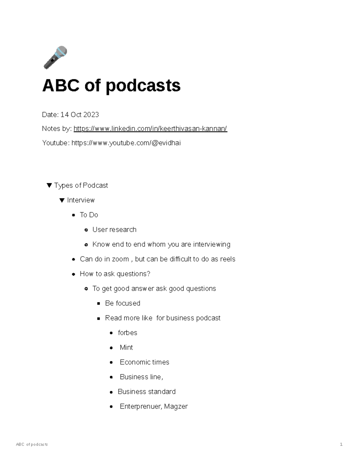 ABC of podcast - 🎤 ABC of podcasts Date: 14 Oct 2023 Notes by: linkedin ...