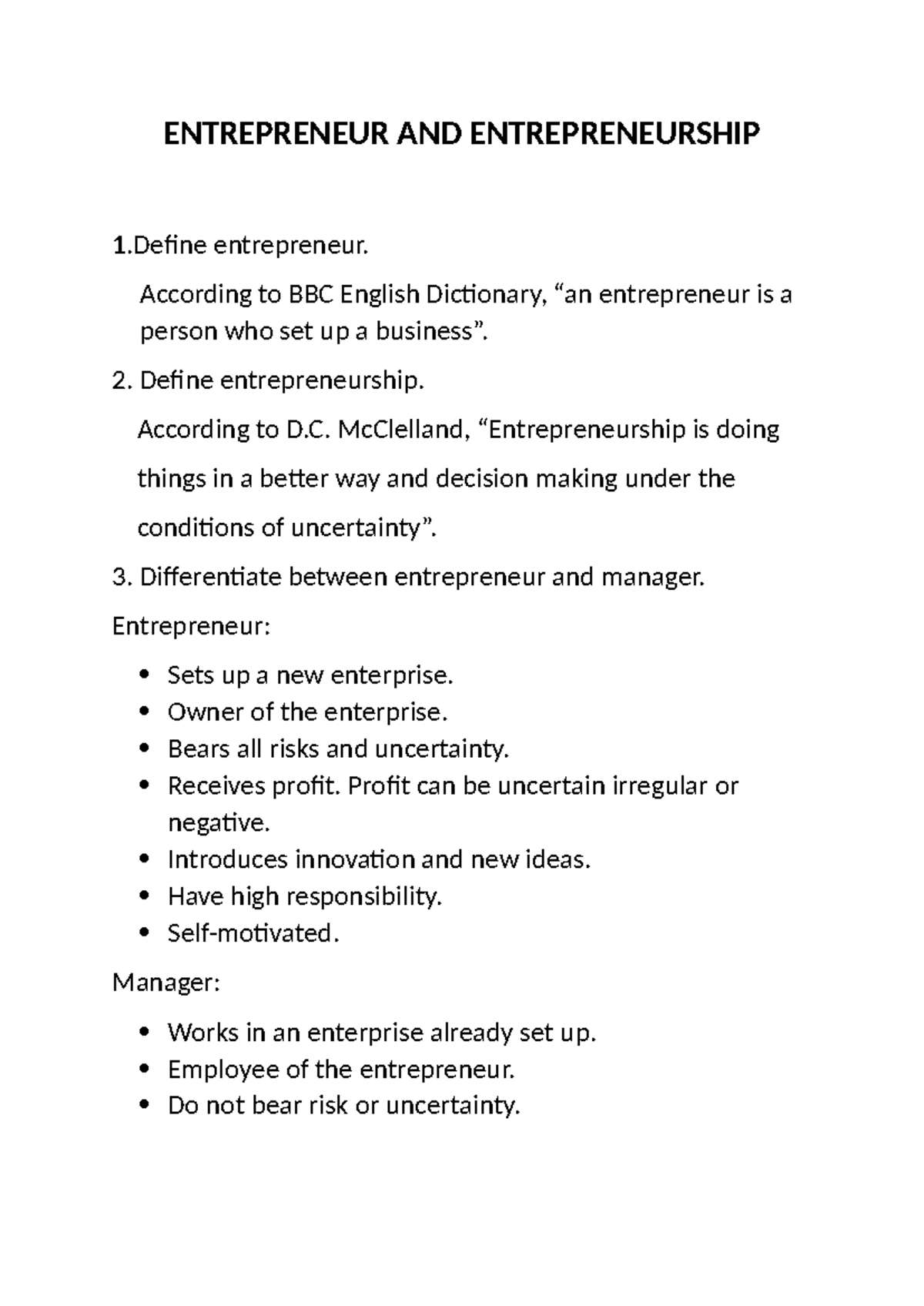 Entrepreneur AND Entrepreneurship Notes - ENTREPRENEUR AND ...