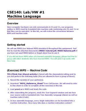 CSE140 HW6 - Professor Leung - CSE 140 HW Assume that the following MIPS code is executed on a ...