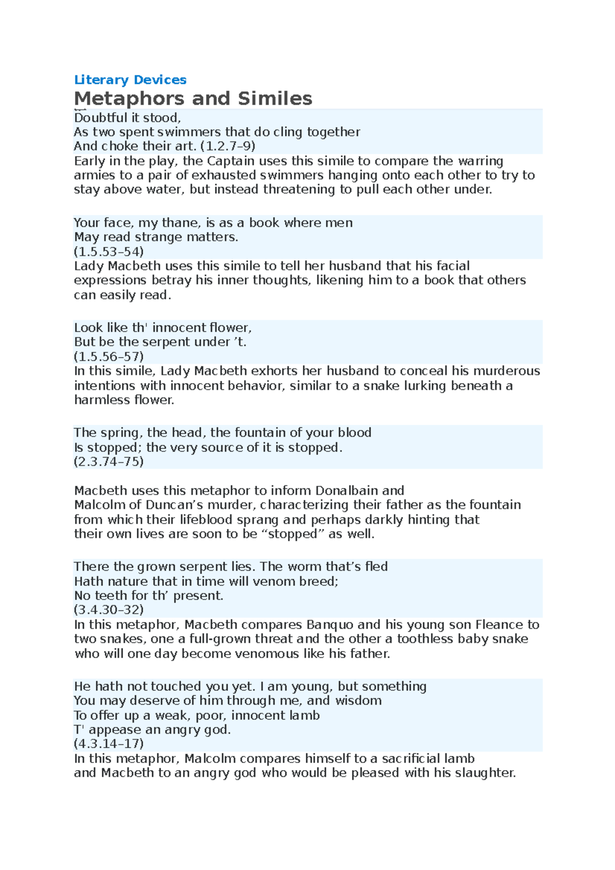 Macbeth metaphors and similies - Literary Devices Metaphors and Similes ...