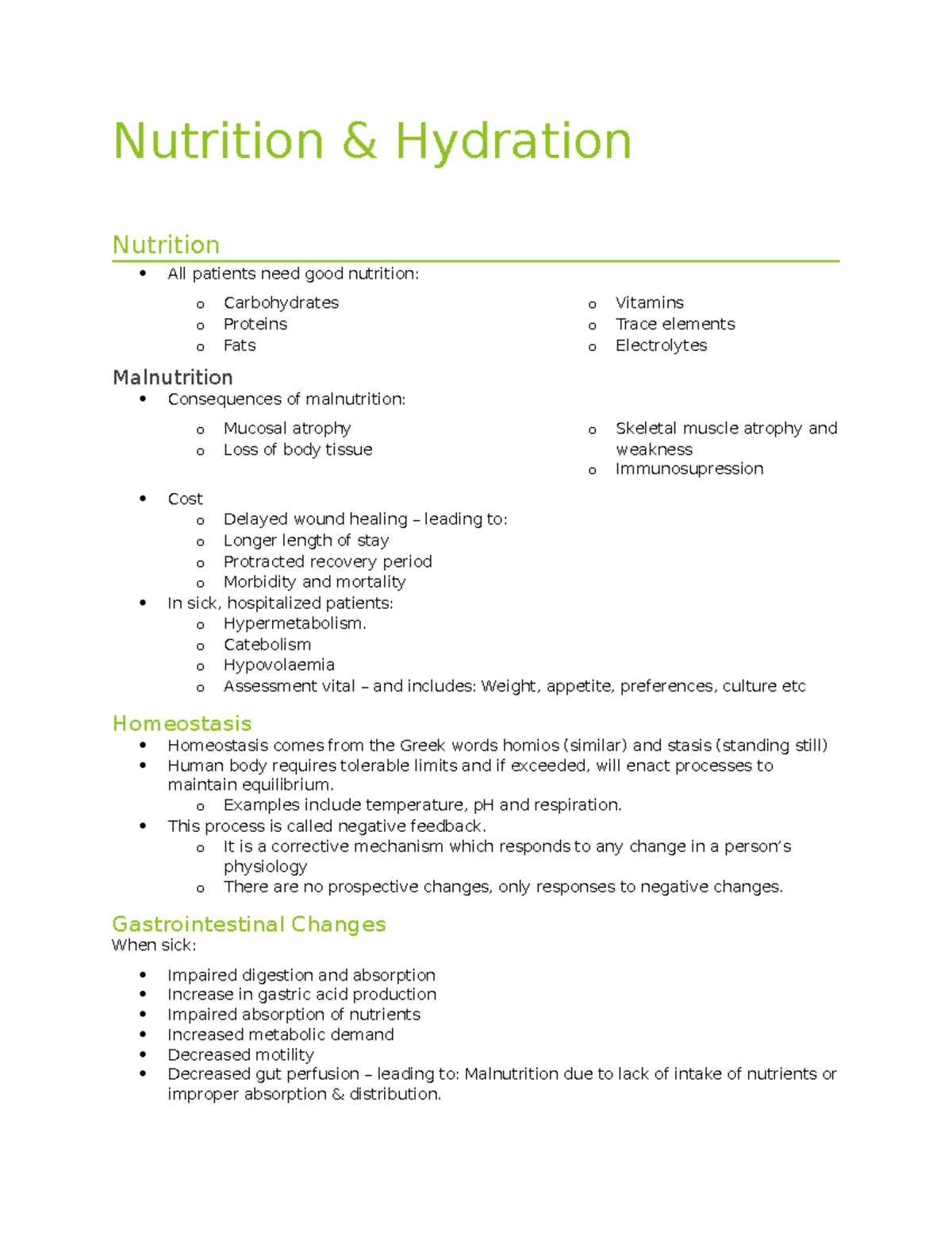 Lecture notes, lecture Fluid & Hydration - Nutrition &amp; Hydration ...