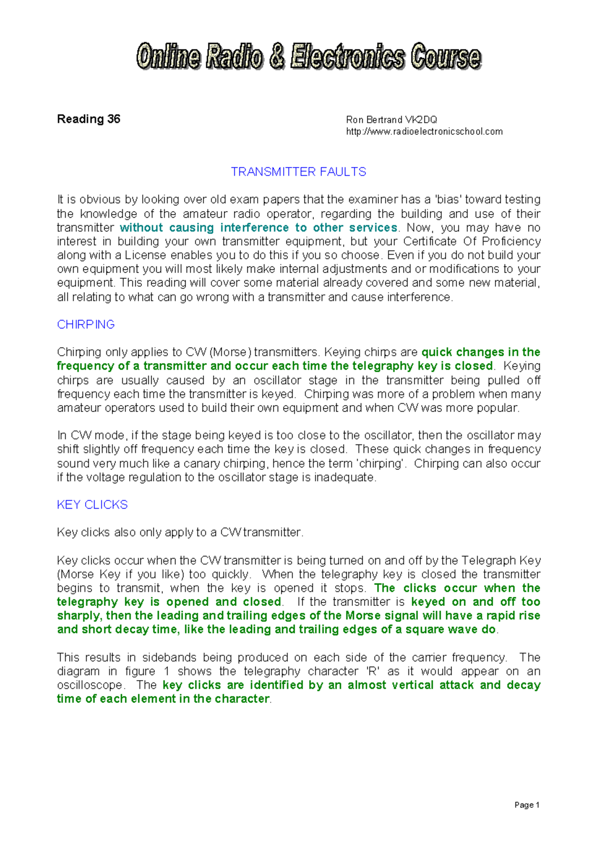 36 - Transmitter Faults - Reading 36 Ron Bertrand VK2DQ ...