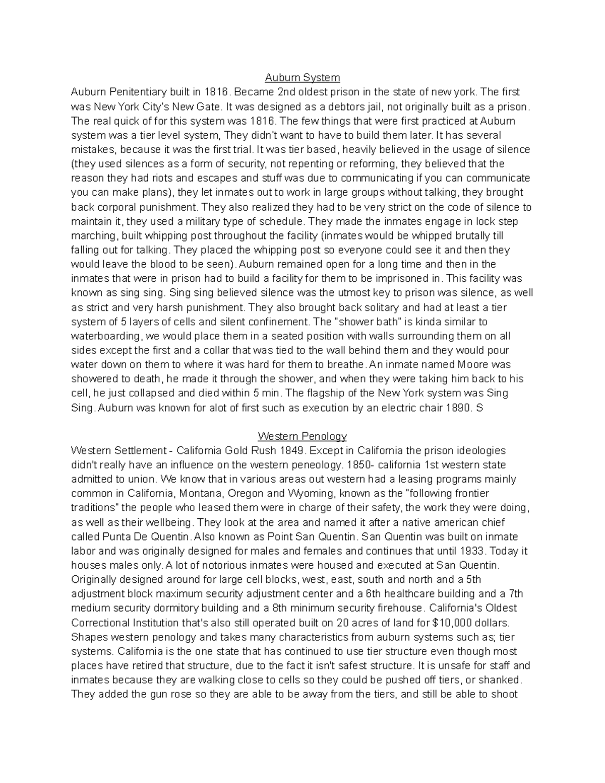 Corrections Notes - Auburn System Auburn Penitentiary built in 1816 ...