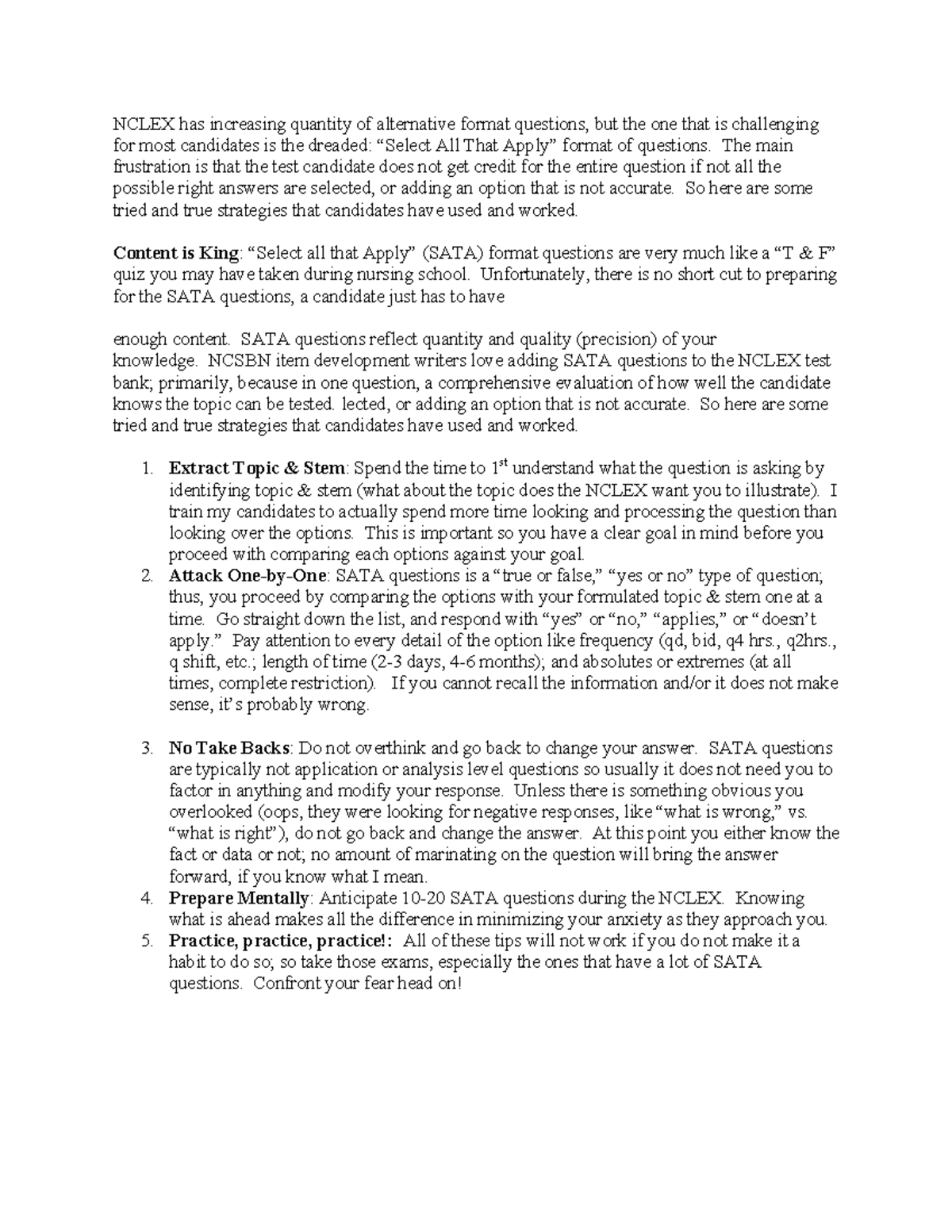 Strategy For Nclex SATA-1 - NCLEX has increasing quantity of ...