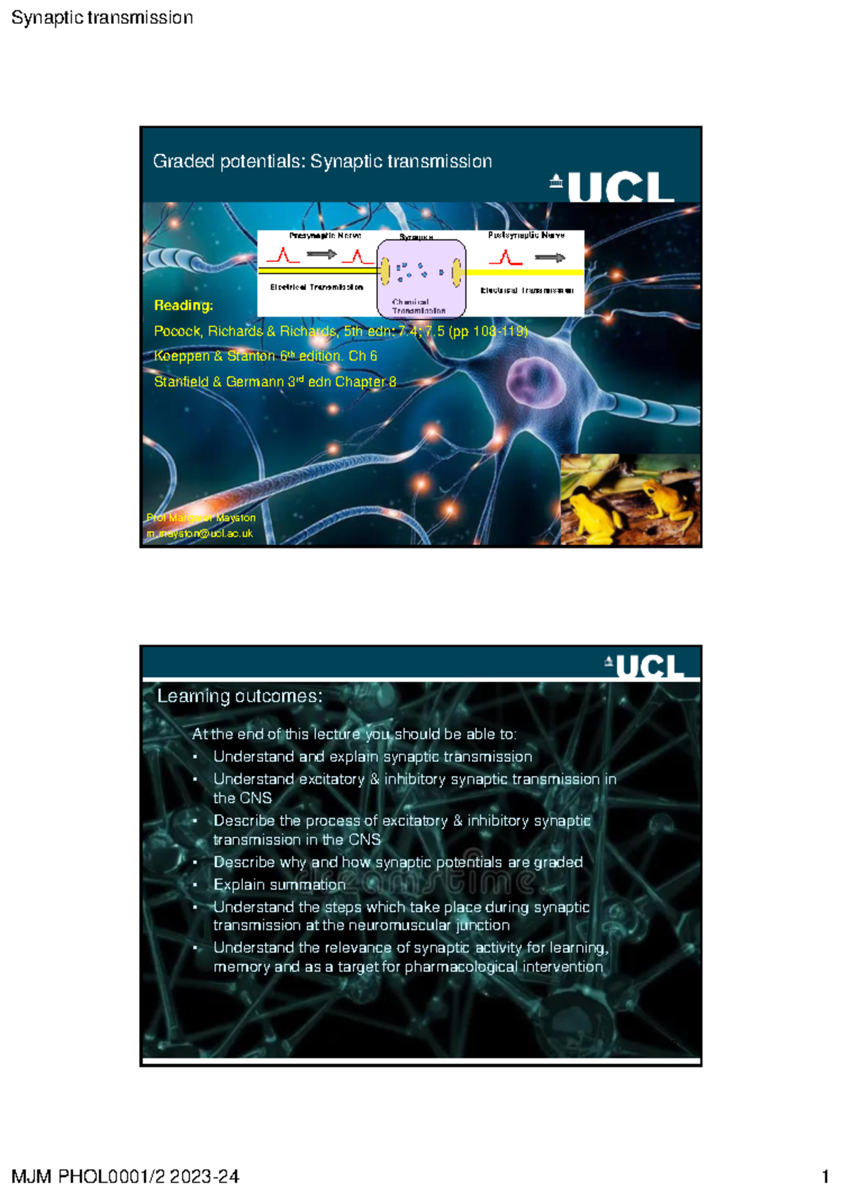 Synaptic transmission 2023 HOUT 1c395c8217f27b8b3ec1592a486a41f4 - Graded potentials: Synaptic ...