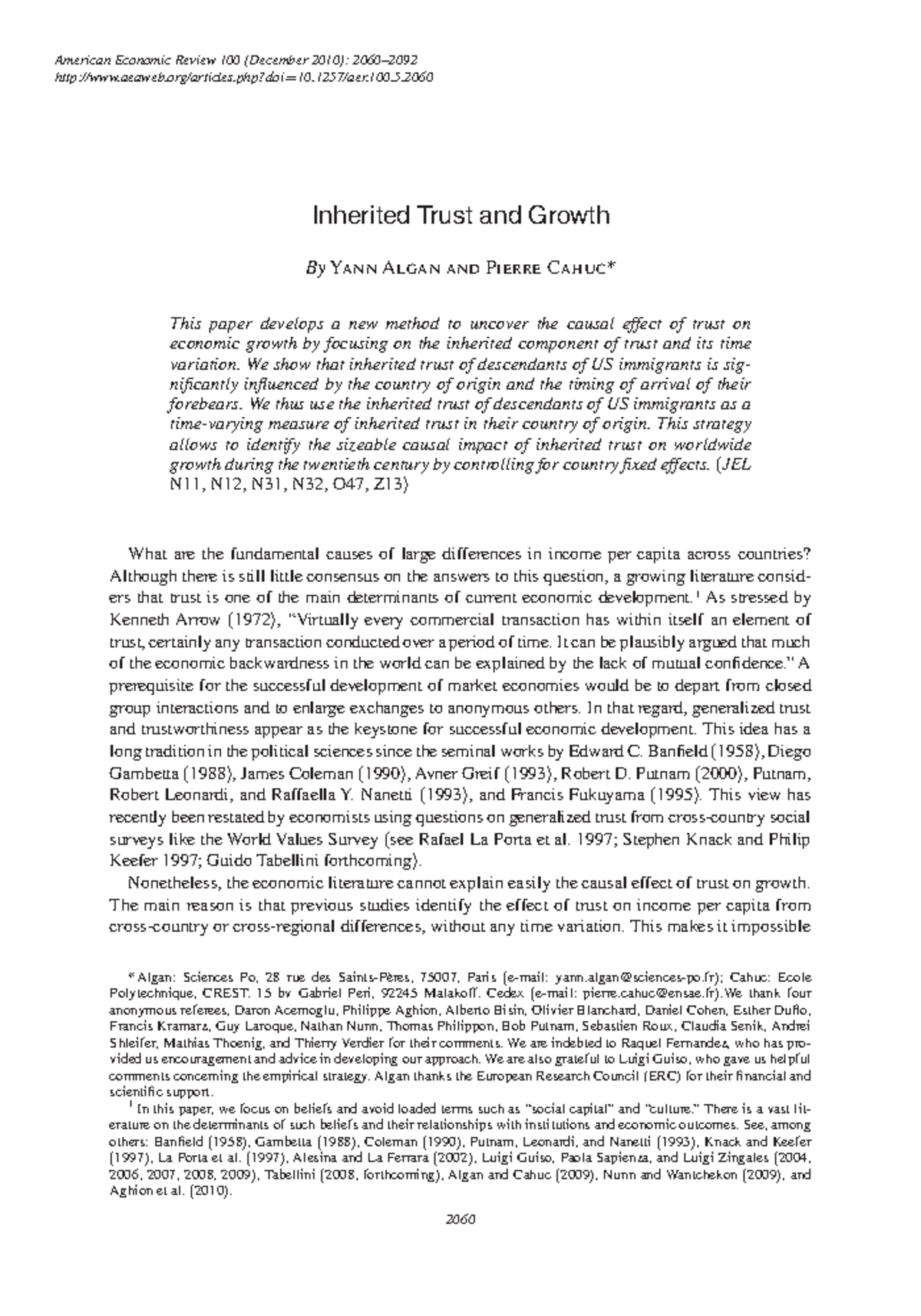 Inherited trust and growth - 2060 American Economic Review 100 ...