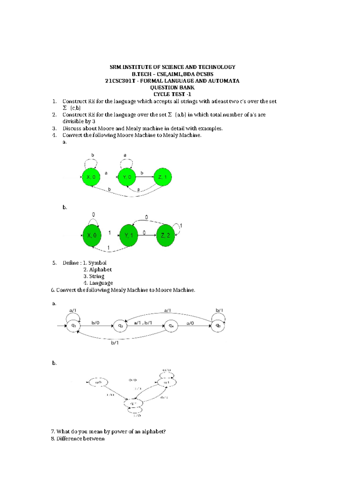 CT1-QB - Imp question - SRM INSTITUTE OF SCIENCE AND TECHNOLOGY B – CSE,AIML,BDA &CSBS 21CSC301T ...