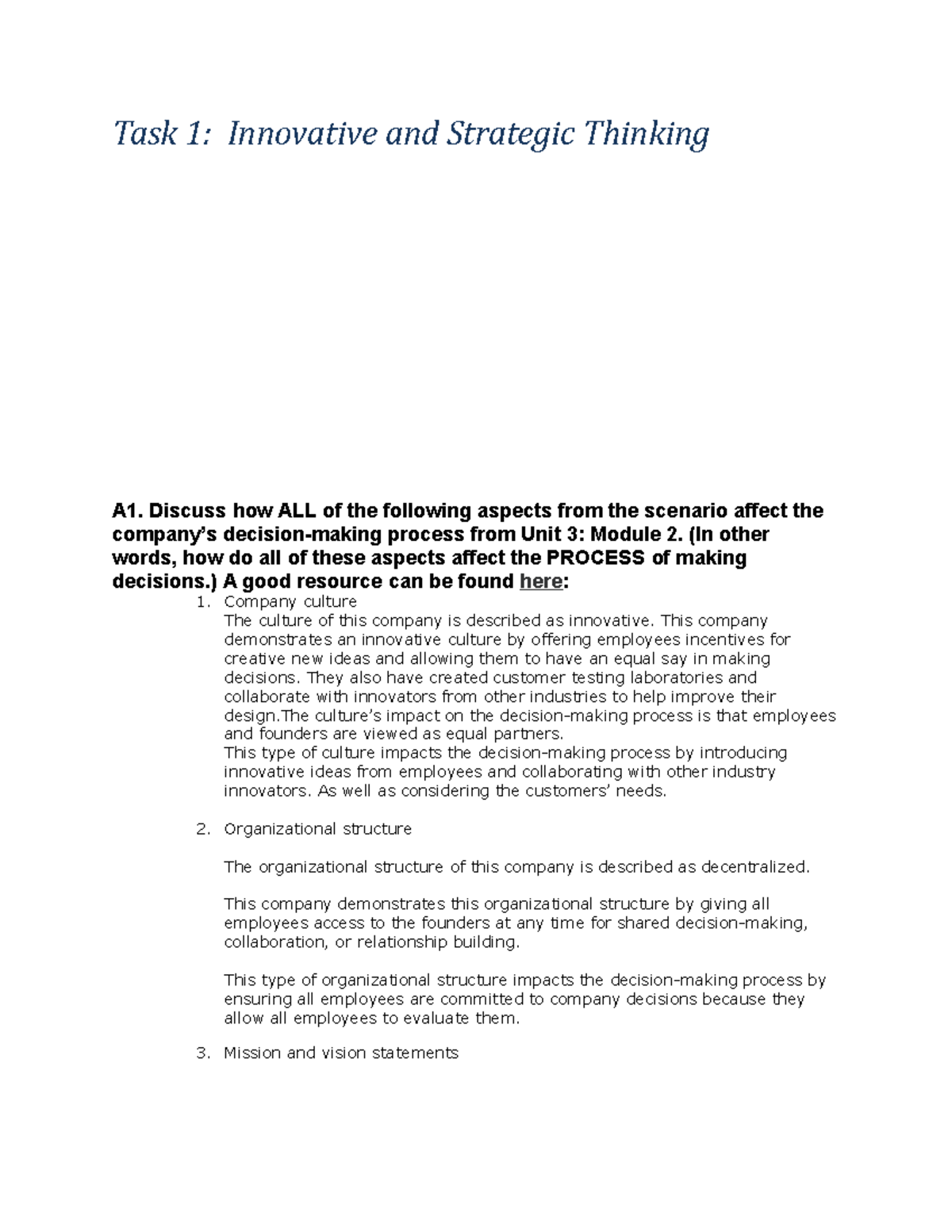 Analysis essay pass - PASS!! - Task 1: Innovative and Strategic ...