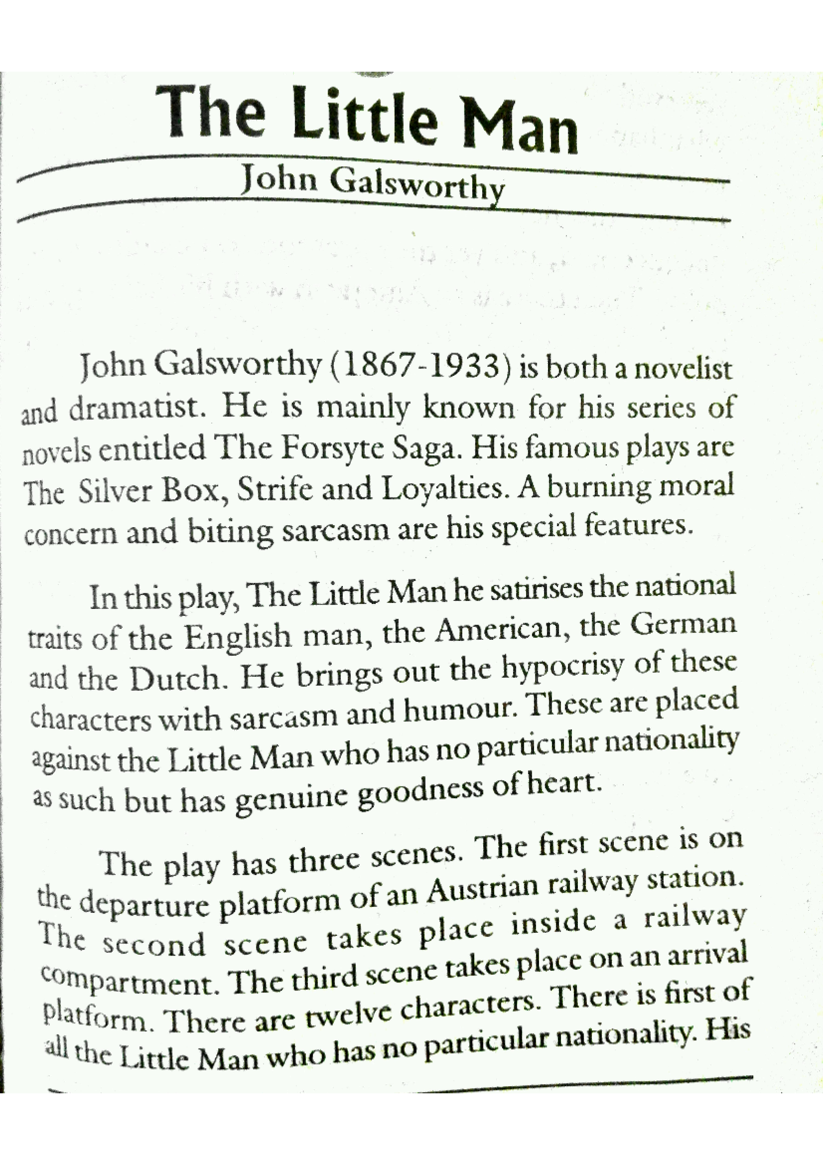 STORY -THE LITTLE MAN - B.A English Language and Literature - Studocu